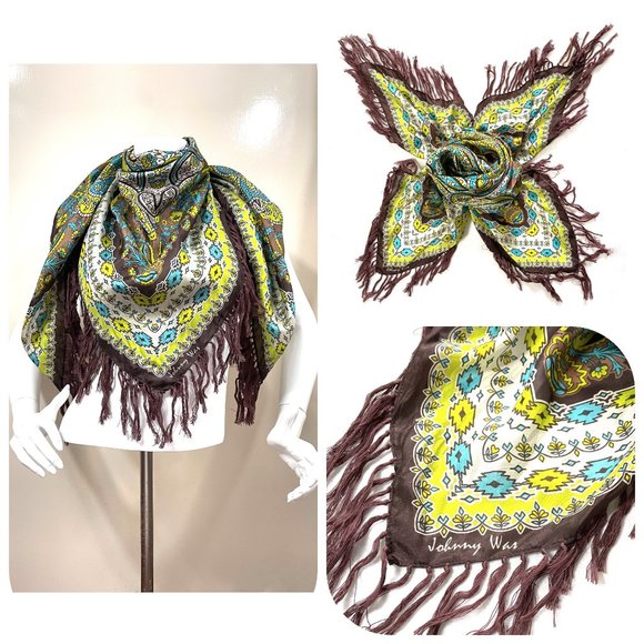 Johnny Was | Accessories | Johnny Was Large Silk Scarf With Fringe Trim ...
